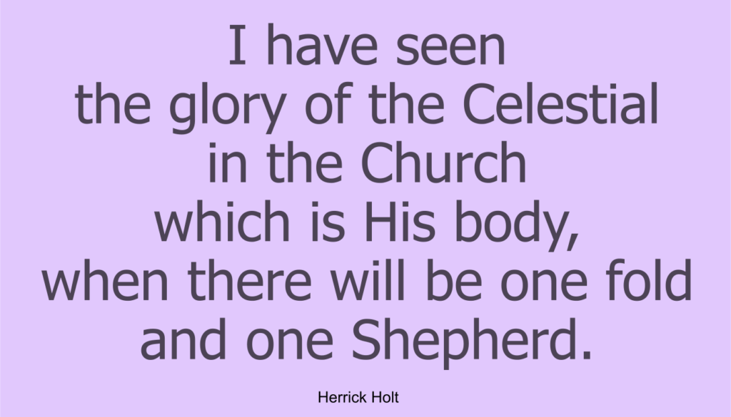 I have seen the glory of the Celestial in the Church which is His body ...